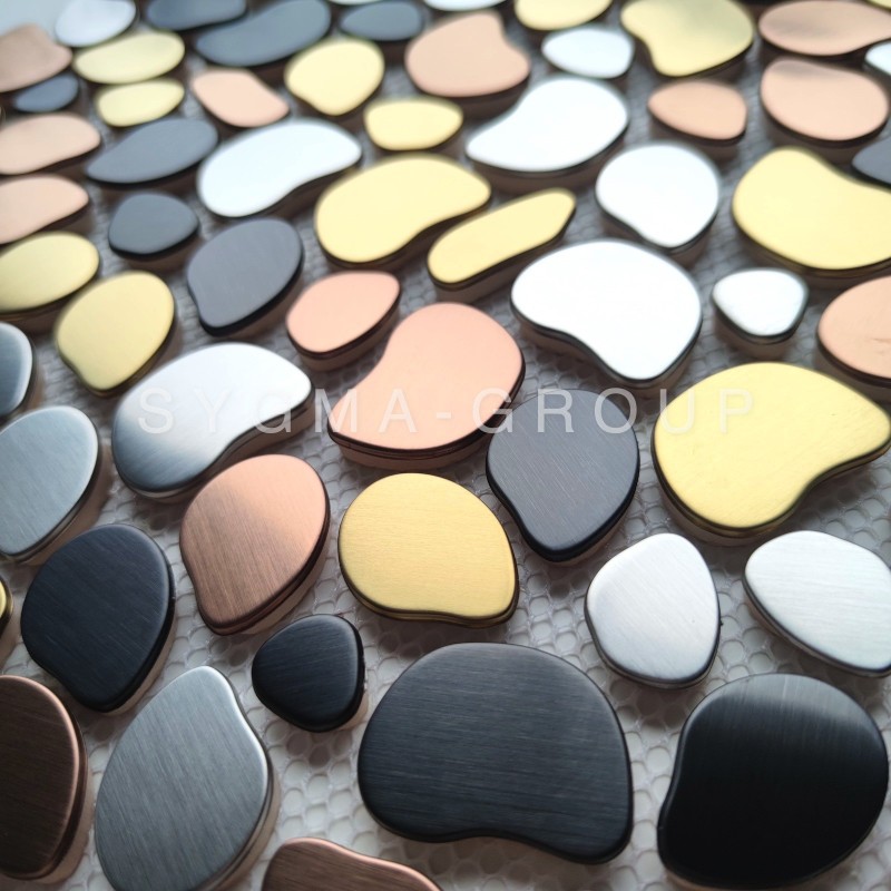 Mosaic tile floor bathroom and shower metal pebbles ORHI